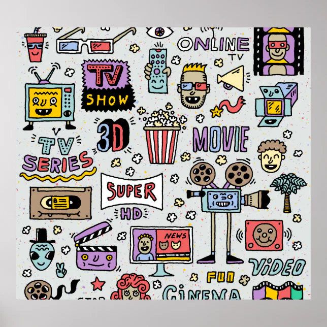 TV Series Doodles: Funny Vintage Set. Poster | Zazzle