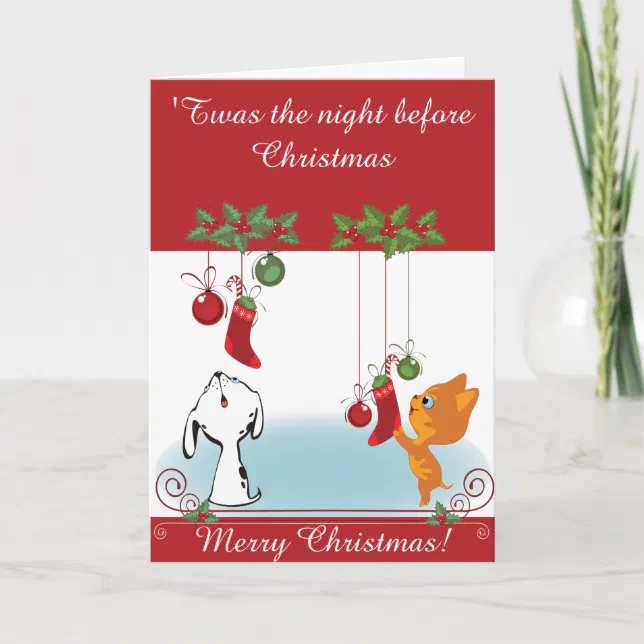 'Twas the Night Before Christmas Dog & Cat Holiday Card | Zazzle