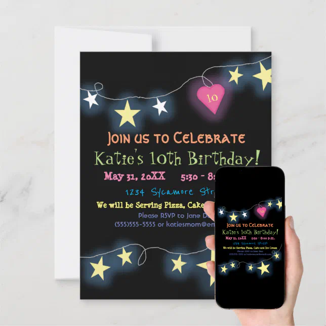 Tween Birthday Girl Colorful Party Invitation | Zazzle