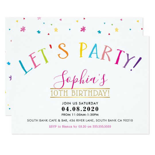 TWEEN BIRTHDAY PARTY bright colors let's party Invitation | Zazzle.com