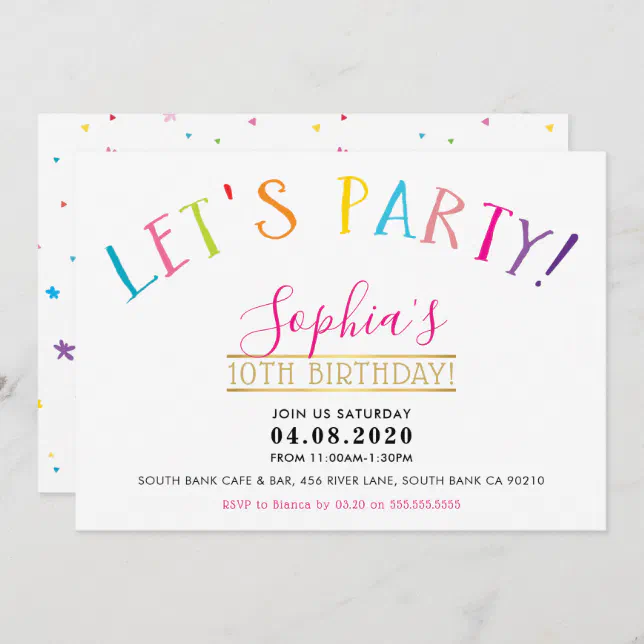 TWEEN BIRTHDAY PARTY bright colors let's party Invitation | Zazzle