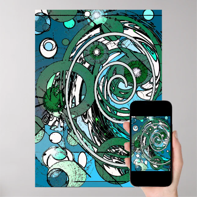 Tween Circles - Blue / Green Abstract Poster | Zazzle