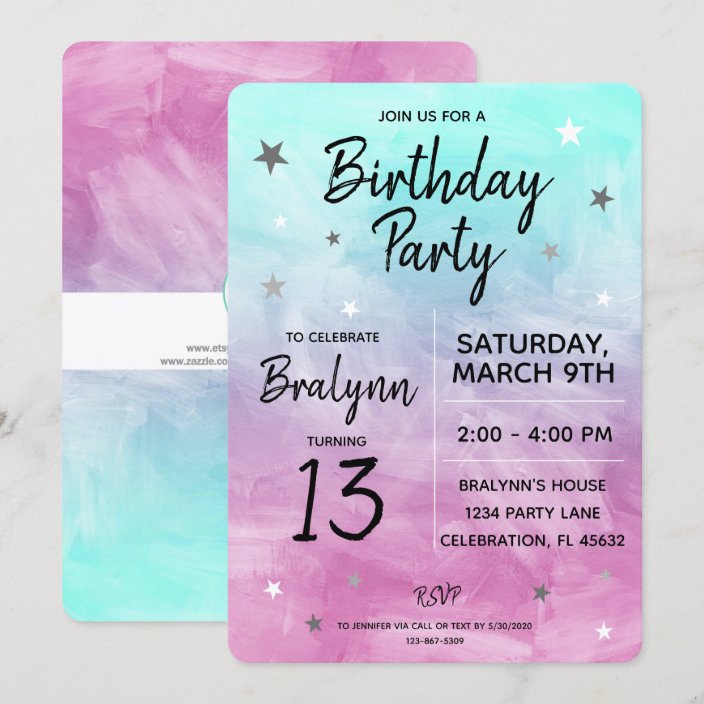 Tween Girl Birthday Party Watercolor Design Invitation | Zazzle.com