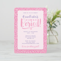 Tween Pink Glitter Cute Girly First Period Party Invitation | Zazzle