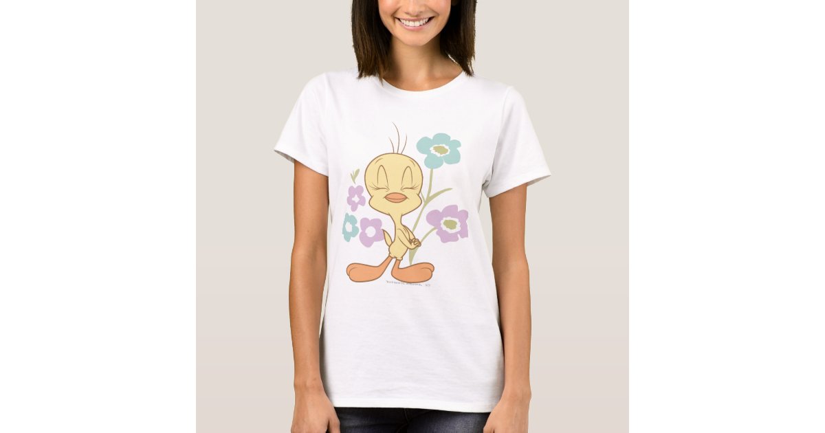 TWEETY™ Purple Blue Flowers T-Shirt | Zazzle