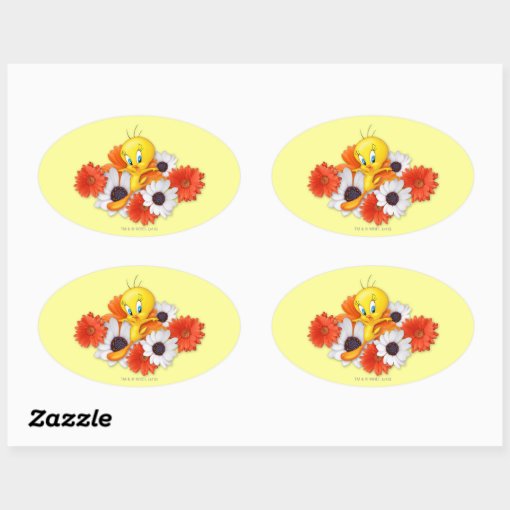 TWEETY™ With Daisies Oval Sticker | Zazzle