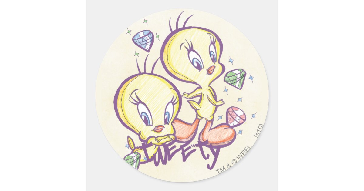 TWEETY™ with Gems Classic Round Sticker | Zazzle