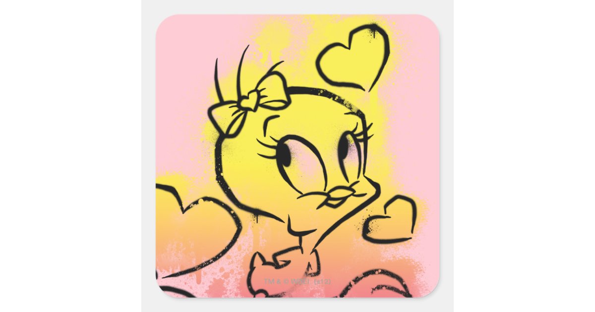 TWEETY™ With Hearts Square Sticker | Zazzle