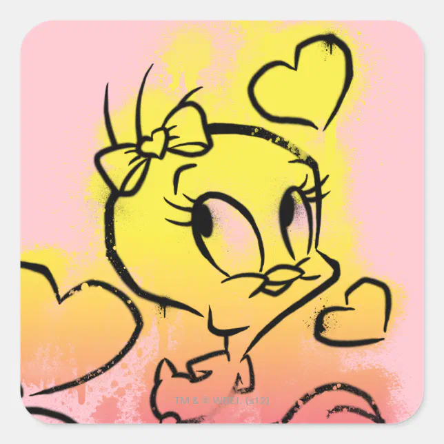 TWEETY™ With Hearts Square Sticker | Zazzle