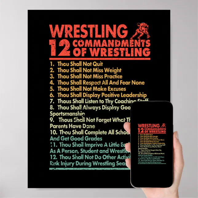 Twelve Commandments of Wrestling Funny Wrestle Fan Poster | Zazzle