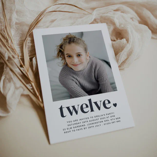 Twelve Heart - Square Photo Birthday Invitation | Zazzle