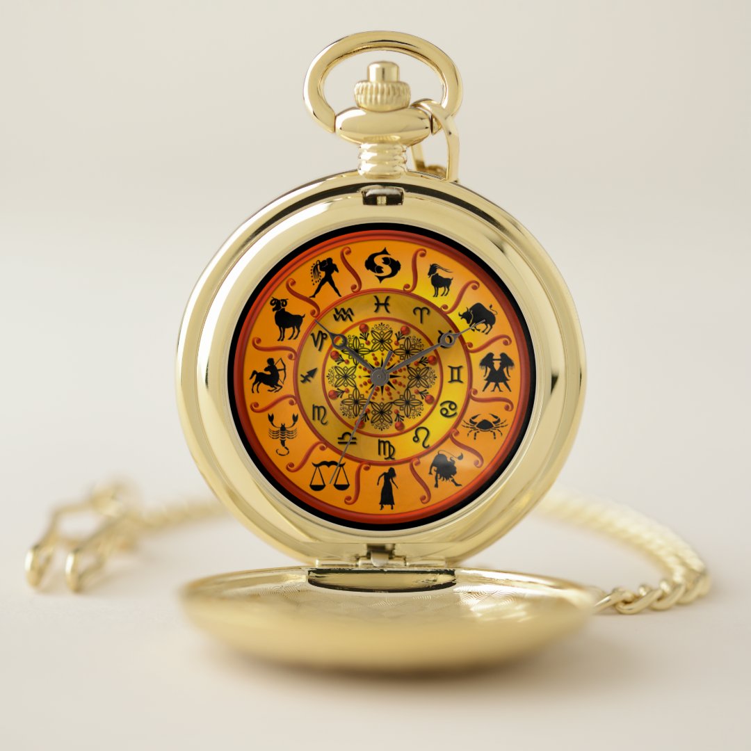 ~ Twelve Signs Of The Zodiac ~ Pocket Watch | Zazzle