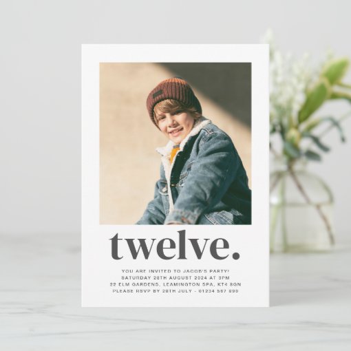 Twelve Square Photo First Birthday Invitation | Zazzle