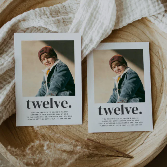 Twelve Square Photo First Birthday Invitation | Zazzle