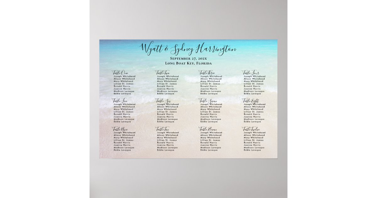 Twelve Table Beach Background Table Seating Chart | Zazzle