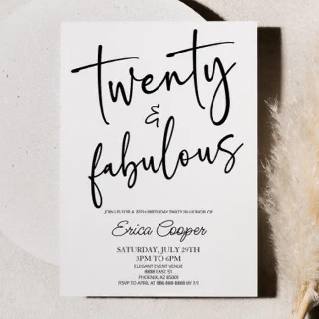 Twenty & Fabulous Minimal 20th Birthday Party Invitation | Zazzle