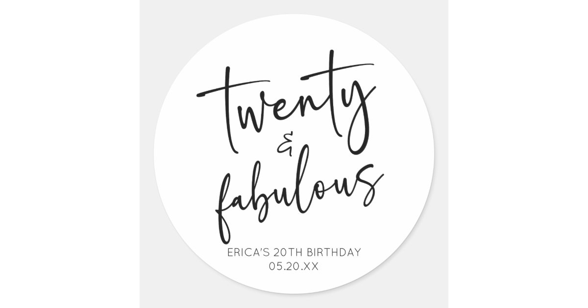 Twenty & Fabulous Minimalist 20th Birthday Party Classic Round Sticker ...