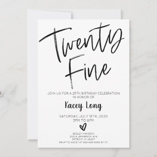 Twenty Fine Twenty Five 25th Birthday Invitation | Zazzle
