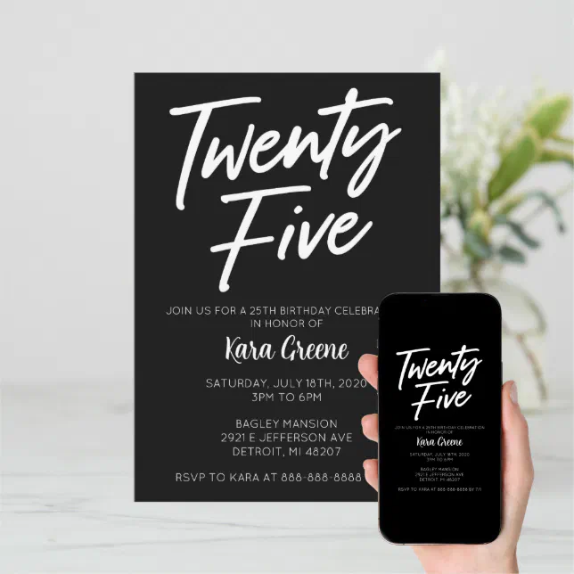 Twenty Five 25th Birthday Invitation | Zazzle