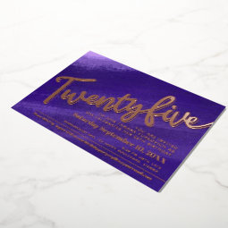 Twenty five 25th Birthday party purple rose gold Foil Invitation | Zazzle