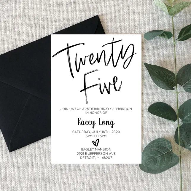 Twenty Five 25th Minimalist Birthday Invitation | Zazzle