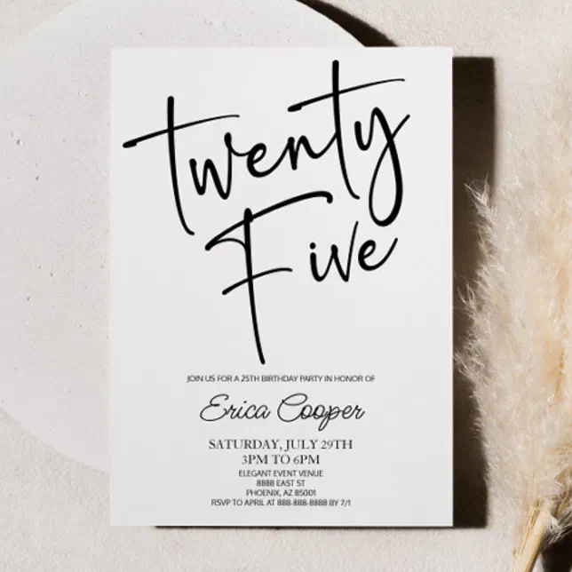 Twenty Five Minimal Elegant 25th Birthday Party Invitation | Zazzle