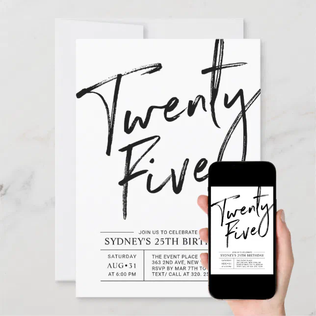 Twenty Five | Modern 25th Birthday Party Invitation | Zazzle