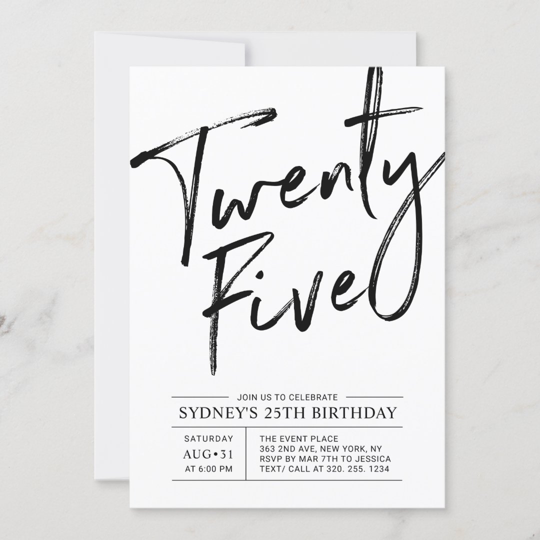 Twenty Five | Modern 25th Birthday Party Invitation | Zazzle