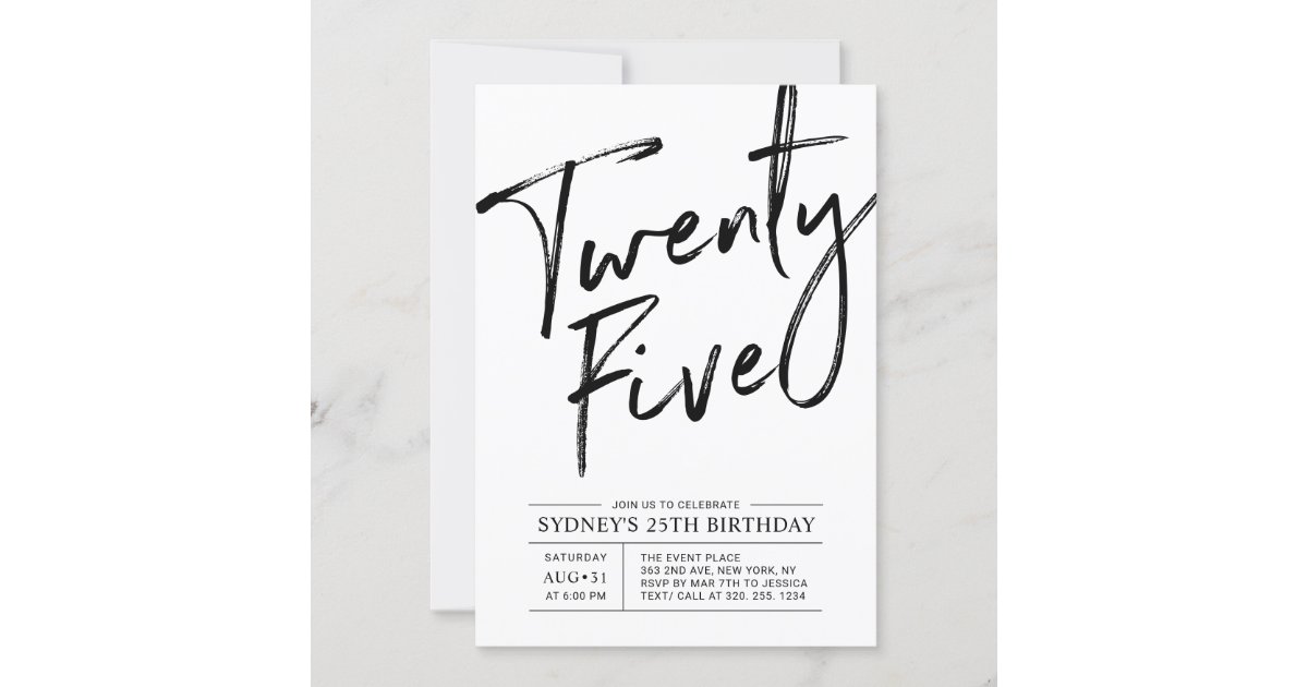 Twenty Five | Modern 25th Birthday Party Invitation | Zazzle