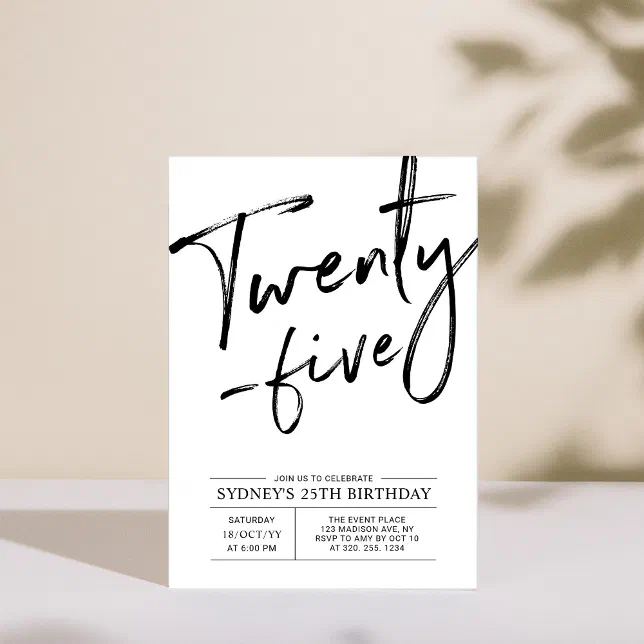 Twenty Five | Modern 25th Birthday Party Invitation | Zazzle