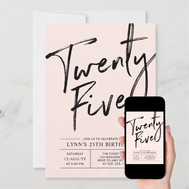 Twenty Five | Modern Pink 25th Birthday Party Invitation | Zazzle