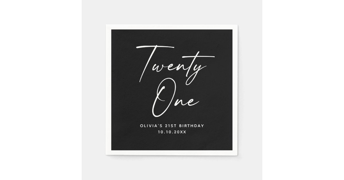 Twenty One 21st Birthday | Elegant Black Modern Napkins | Zazzle