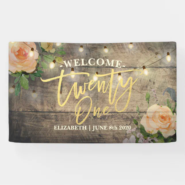 Twenty One Birthday Party Wood Flower String Light Banner | Zazzle