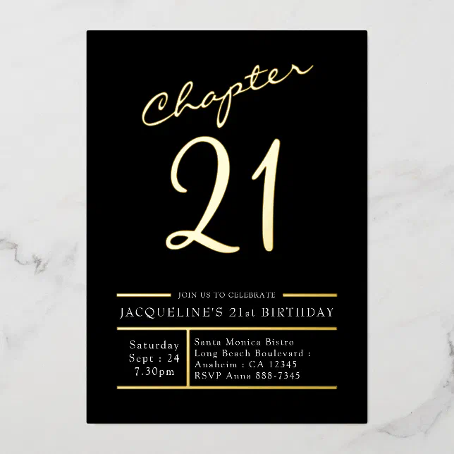 Twenty One Black Gold 21st Birthday Party Gold Foil Invitation | Zazzle