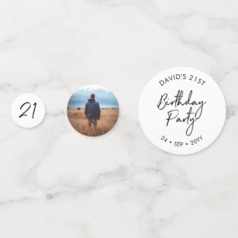 Twenty One Black, White Modern 21st Birthday Photo Confetti | Zazzle