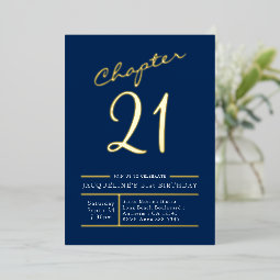 Twenty One Blue Gold 21st Birthday Party Gold Foil Invitation | Zazzle