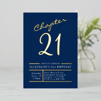 Twenty One Blue Gold 21st Birthday Party Gold Foil Invitation | Zazzle