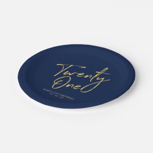 Twenty one | Gold & Navy 21st birthday Party Paper Plates | Zazzle