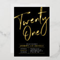 Twenty One Lettering Black 21st Birthday Party Foil Invitation | Zazzle