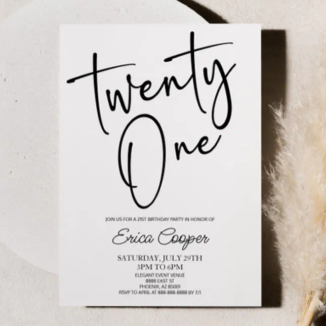 Twenty One Minimal Elegant 21st Birthday Party Invitation | Zazzle
