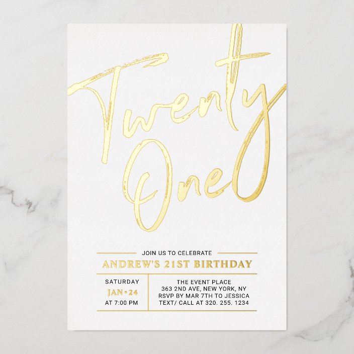 Twenty One Modern Gold 21st Birthday Party Foil Invitation | Zazzle.com