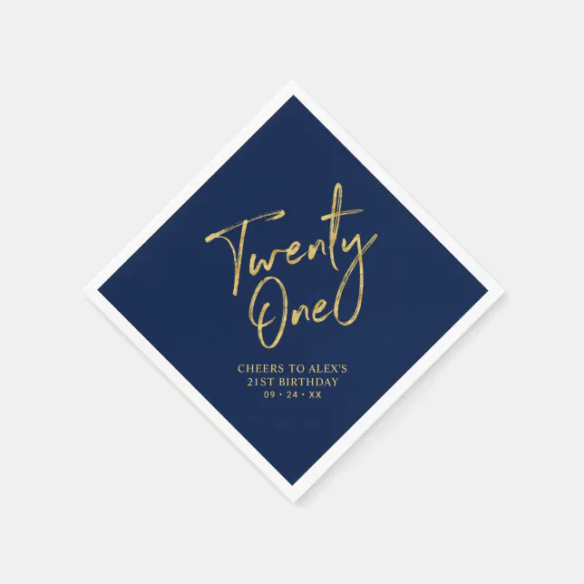 Twenty One | Modern Navy Blue 21st Birthday Party Napkins | Zazzle