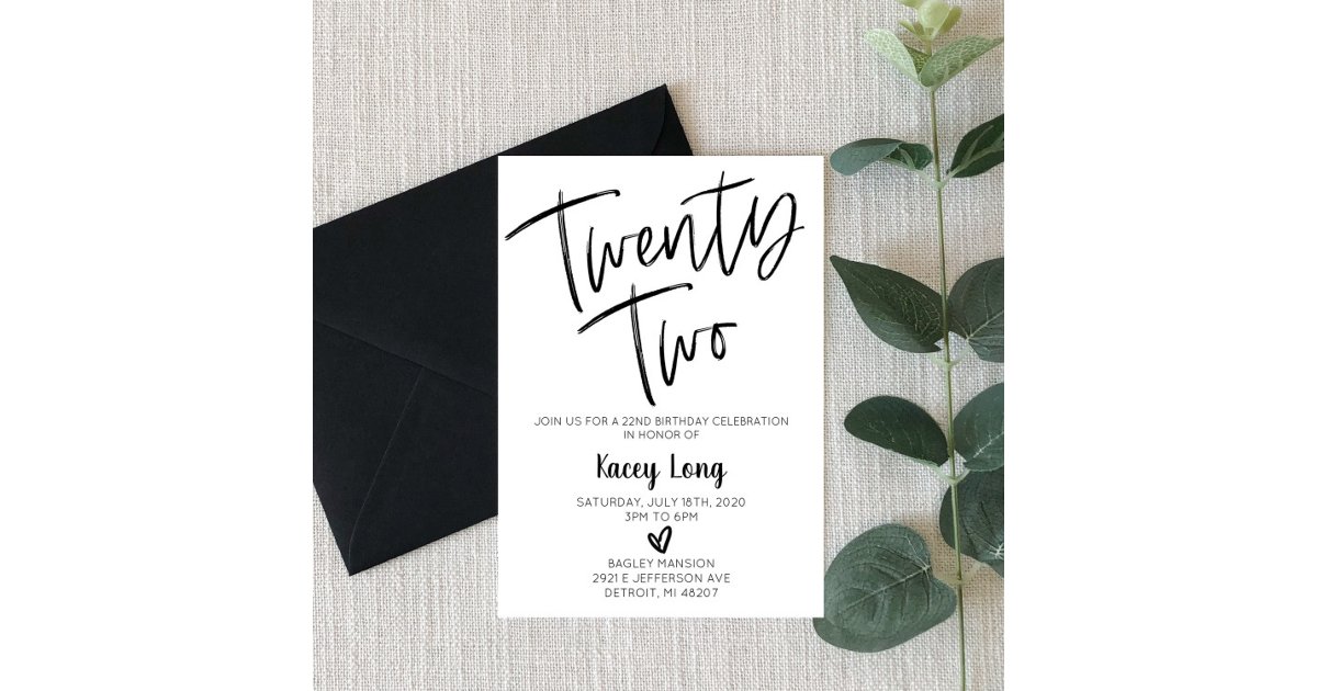 Twenty Two 22nd Birthday Invitation | Zazzle