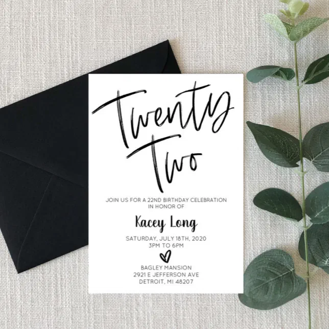 Twenty Two 22nd Birthday Invitation | Zazzle