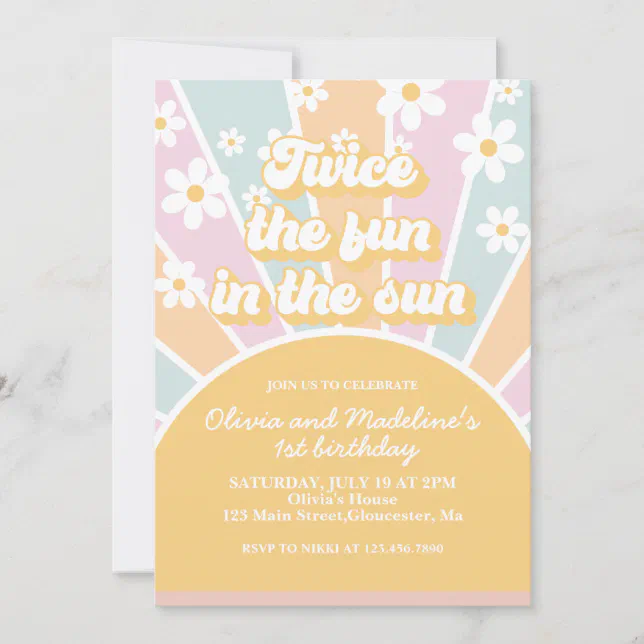 Twice the Fun in the Sun boho pastel birthday Invitation | Zazzle