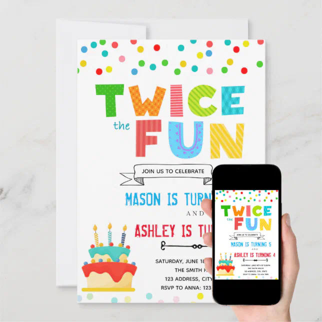 Twice the fun joint birthday card | Zazzle