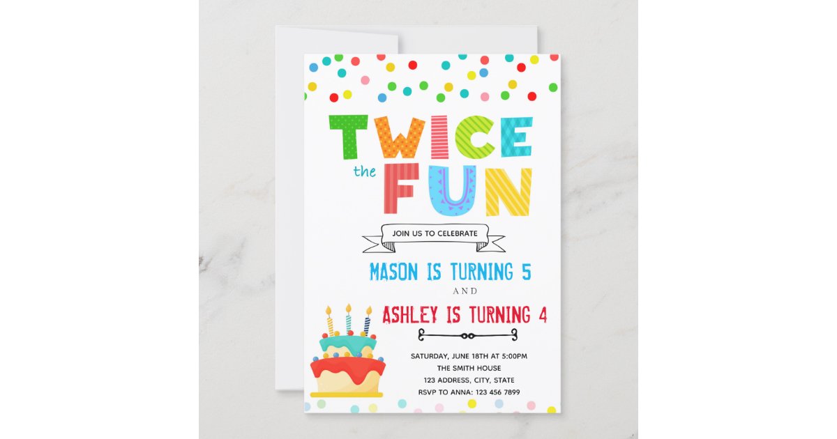 Twice the fun joint birthday card | Zazzle