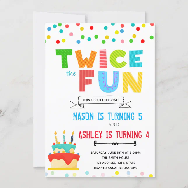 Twice the fun joint birthday card | Zazzle