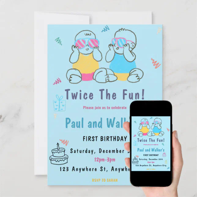 Twice The Fun Twin Birthday Party Invitation | Zazzle