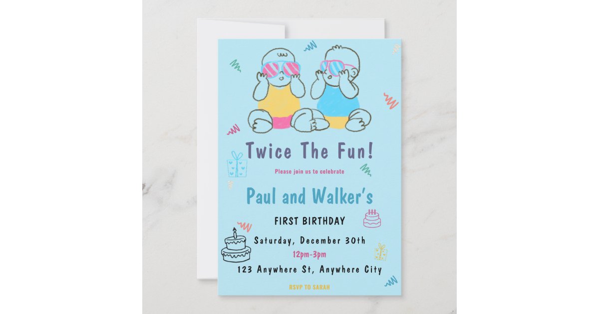 Twice The Fun Twin Birthday Party Invitation | Zazzle